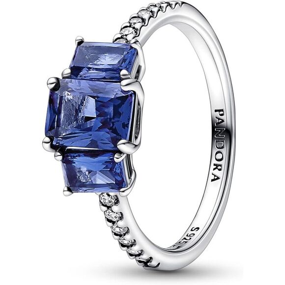 Pandora | Jewelry | Pandora Blue Rectangular Three Stone Sparkling Ring ...